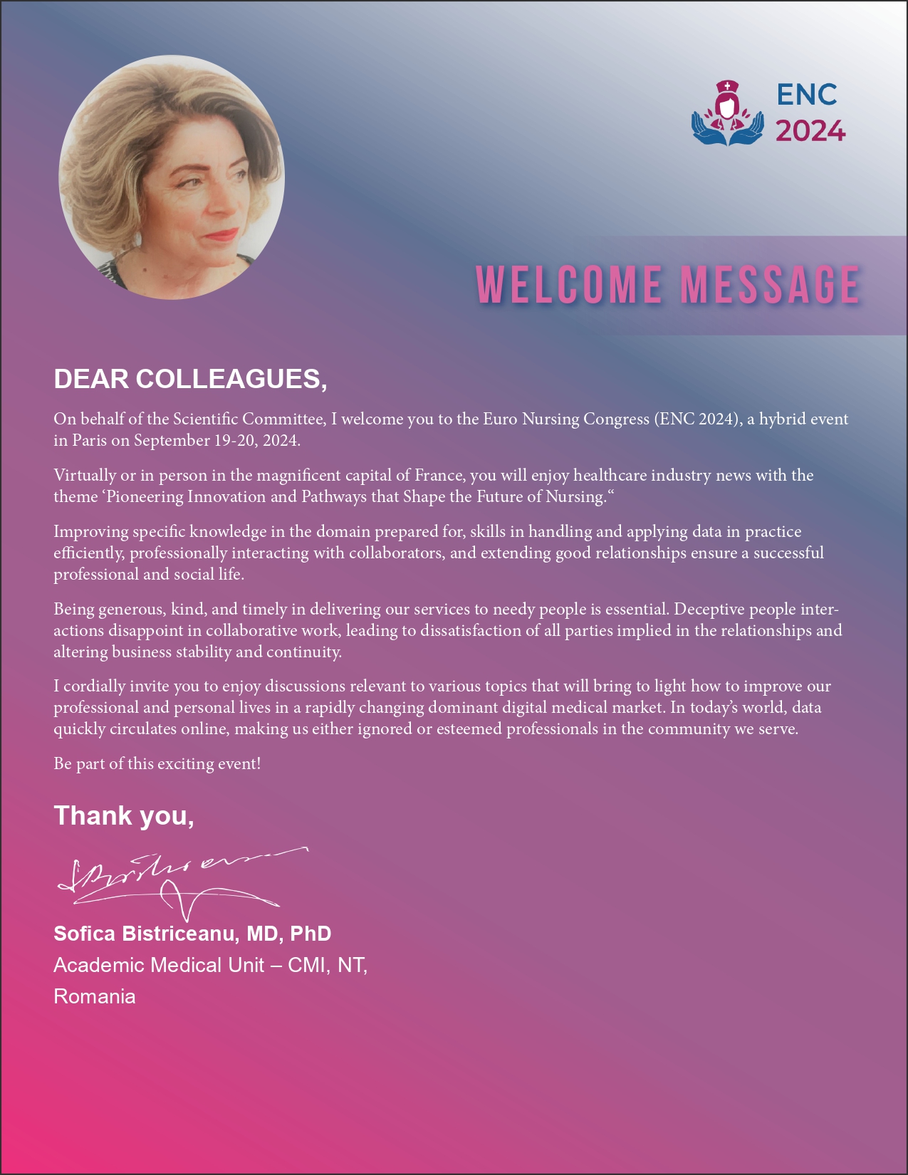 Welcome Message | Euro Nursing Conferences 2024 | Nursing Conferences ...